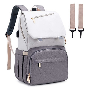 OUSIJOJO Diaper Bag Backpack, Modern Diaper Bag with USB Charging Port and Stroller Straps Baby Bags for Boys Girls, Large Capacity Multifunction Travel Nappy Back Pack for Moms Dads,Beige