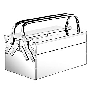 Angoily Stainless Steel Toolbox with 2 Folding Trays Multipurpose Organizer Portable Handled Storage Case Household Metal Sewing Box Organizer for Art Craft