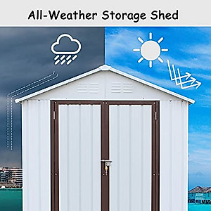 WIILAYOK 6' x 4' Outdoor Metal Storage Shed, Garden Shed with Floor Frame, Tool Storage Shed with Lockable Double Door and 3 Garage Hooks, Perfect for Backyard, Patio, Lawn