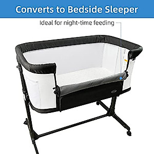 IKOMZY Baby Bassinets Bedside Sleeper, Bedside Bassinet for Baby, Lightweight Portable Bedside Crib with Airflow Mesh and Adjustable Heights