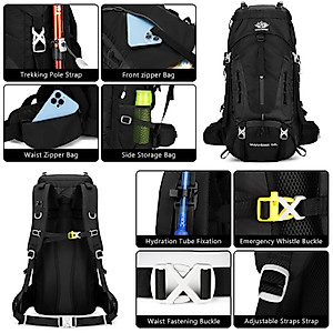 Esup 60L Hiking Backpack Men Camping Backpack with rain cover Lightweight Backpacking Backpack Travel Backpack (Black)