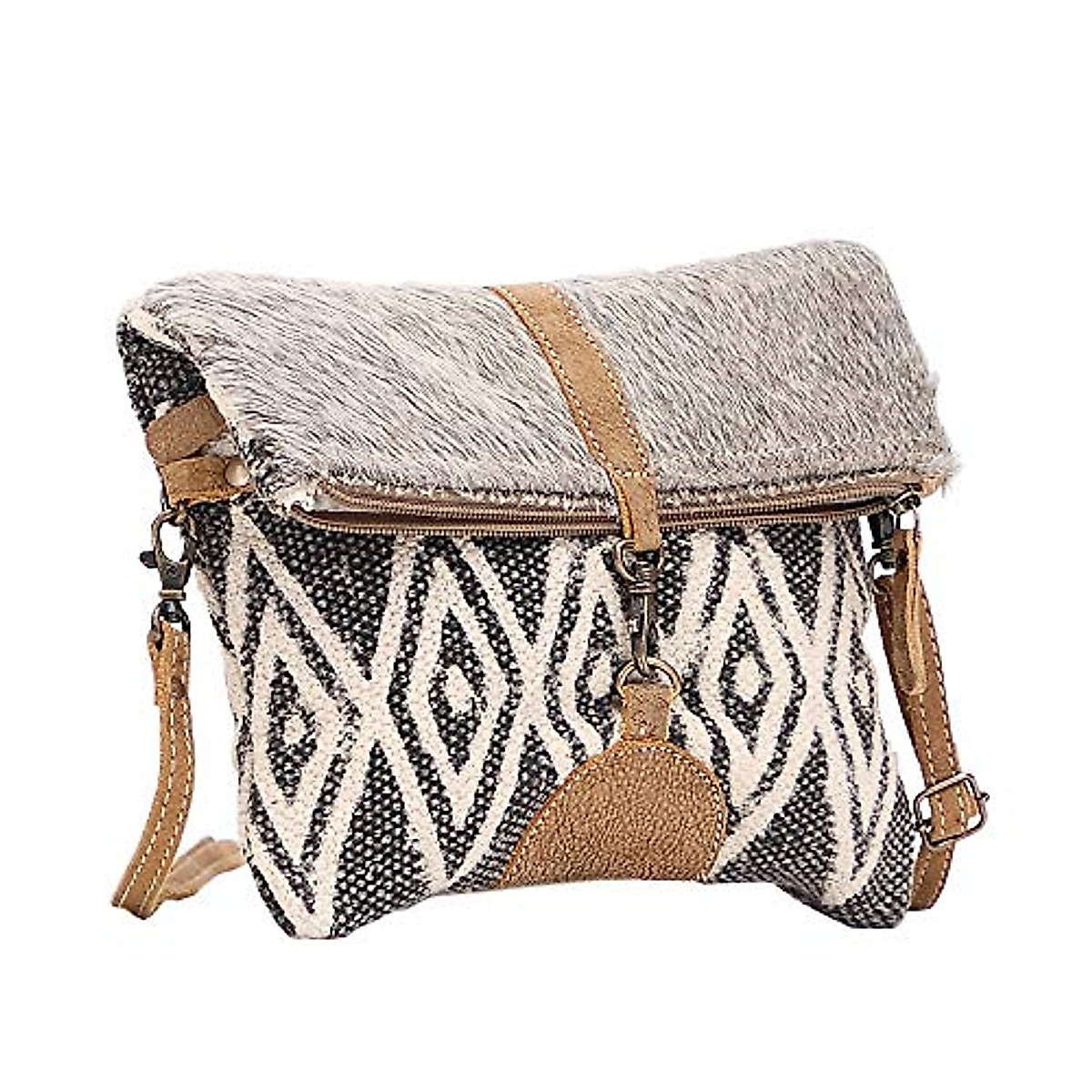 Myra Bag Grumpy Upcycled Canvas & Cowhide Small Crossbody Bag S-1516