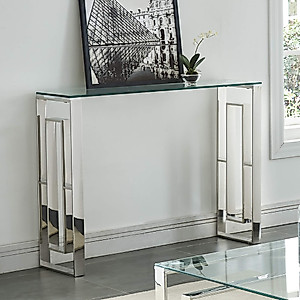 Whi Contemporary Console, Sofa, Glass and Chrome TABLE, SILVER