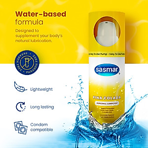 Sasmar Pina Colada Flavored Lubricant - Water-Based Personal Lube for Men, Women - Feels Natural, Long Lasting Formula, Paraben Free, Toy-Friendly and Condom Safe, Oral Lubricant for Couples - 60 ml