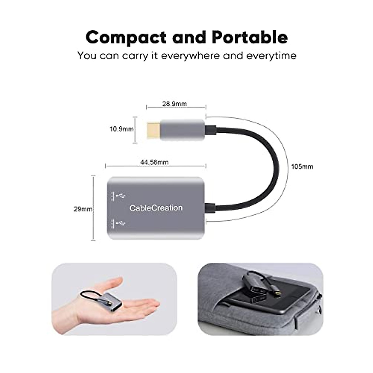 CableCreation USB Type C Splitter, 2-in-1 USB C Audio Adapter and PD Fast Charging, Compatible with iPad Pro, MacBook Air, Galaxy Note 10, S9, S10, S20, S21 Ultra, S22, Pixel 2 3 XL, Aluminum Gray