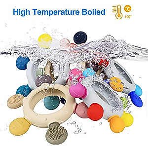 Arudyo Baby Teething Toys Silicone Teethers BPA Free Silicone Rudder with Wooden Ring Soothe Babies Gums (Khaki)