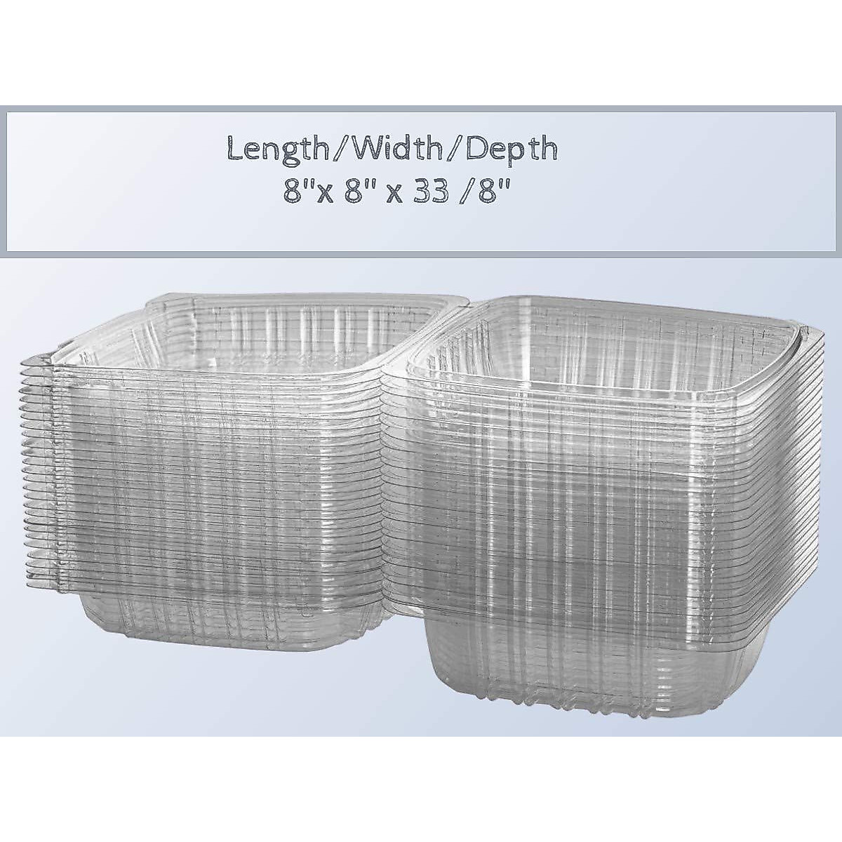 Smygoods Plastic Clamshell Food Containers, (Pack of 25-8x8x3 3/8) To Go Containers, Hinged Food Container