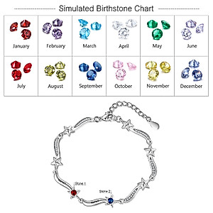 Tian Zhi Jiao Personalized Mothers Bracelets with 2 Simulated Birthstones Engraved Names Bracelets Family Jewelry for Women (2 stones)