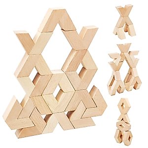 Xylolin Wooden Building Blocks for Kids 4-8, Large Solid Wood Toddlers Stacking and Balancing V-Shape Blocks Toy, Early Learning Construction Game for Kids Age 3 4 5 6 7
