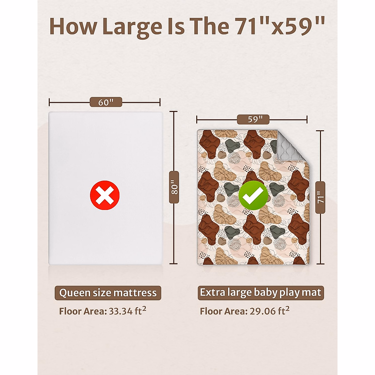 Blissful Diary Baby Play Mats for Floor, 71x59 Inch Extra Thicker & Large Soft Cushioning Foam Playmats for Babies and Toddlers, Foldable Washable Baby Crawling Mat for Playpen, Boho Design