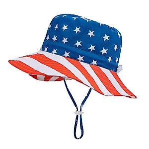 Fynnsure Baby Sun Hat UPF 50+ Toddler Sun Hat Infant Sun Protection Summer Hat Beach Bucket Hats for Baby Boys Girls A American Flag 6-12 Months