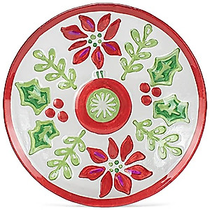 DEMDACO Festive Holly Red and Green 11 Inch Glass Christmas Round Serving Plate Platter
