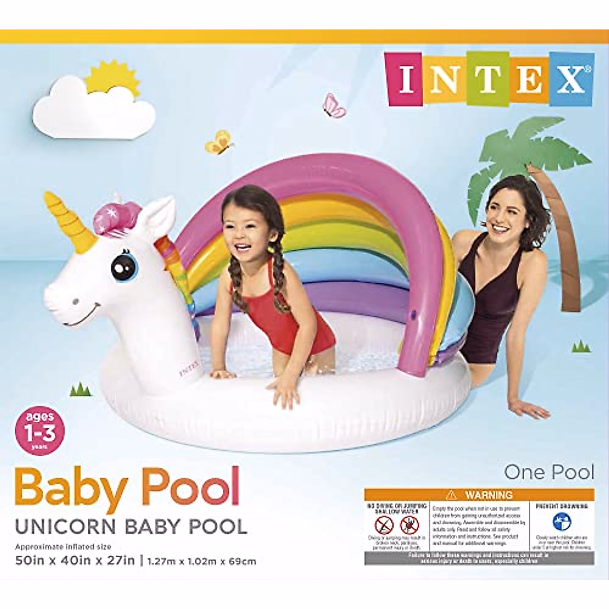 Intex Unicorn Baby Pool, 50in x 40in x 27in, for Ages 1-3