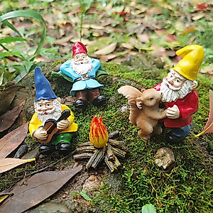 JIUMO Dance Miniature Garden Gnome Set of 4 Fairy Garden Gnomes Accessories Campfire Little Garden Gnomes Outdoor Small Garden Gnome Figurines Ornaments Gifts
