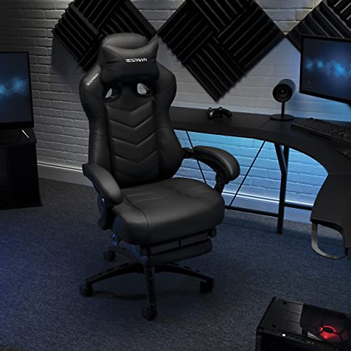 RESPAWN 110 Pro Gaming Chair - Gaming Chair with Footrest, Reclining Gaming Chair, Video Gaming Computer Desk Chair, Adjustable Desk Chair, Gaming Chairs For Adults With Headrest Pillow - Black