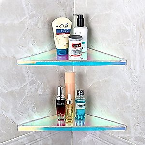 evron Acrylic Corner Mounting Shelf,Corner Shelves Waterproof for Bathroom Storage,Easy to Install Wall Corner Shelf,Set of 2 (Iridescent)