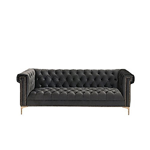 Iconic Home Gold/Grey Bea Velvet with Nail head Trim Tone Metal Sofa