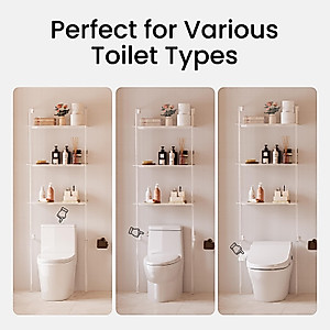 Sumerflos Acrylic Over The Toilet Storage Shelf - 3 Tier Clear Over-The-Toilet Bathroom Organizer Rack Above Toilet Shelves Standing for Bathroom Living Room Bedroom Modern