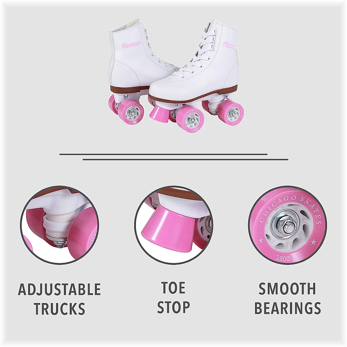 CHICAGO Girls Rink Roller Skate - White Youth Quad Skates - Size 1