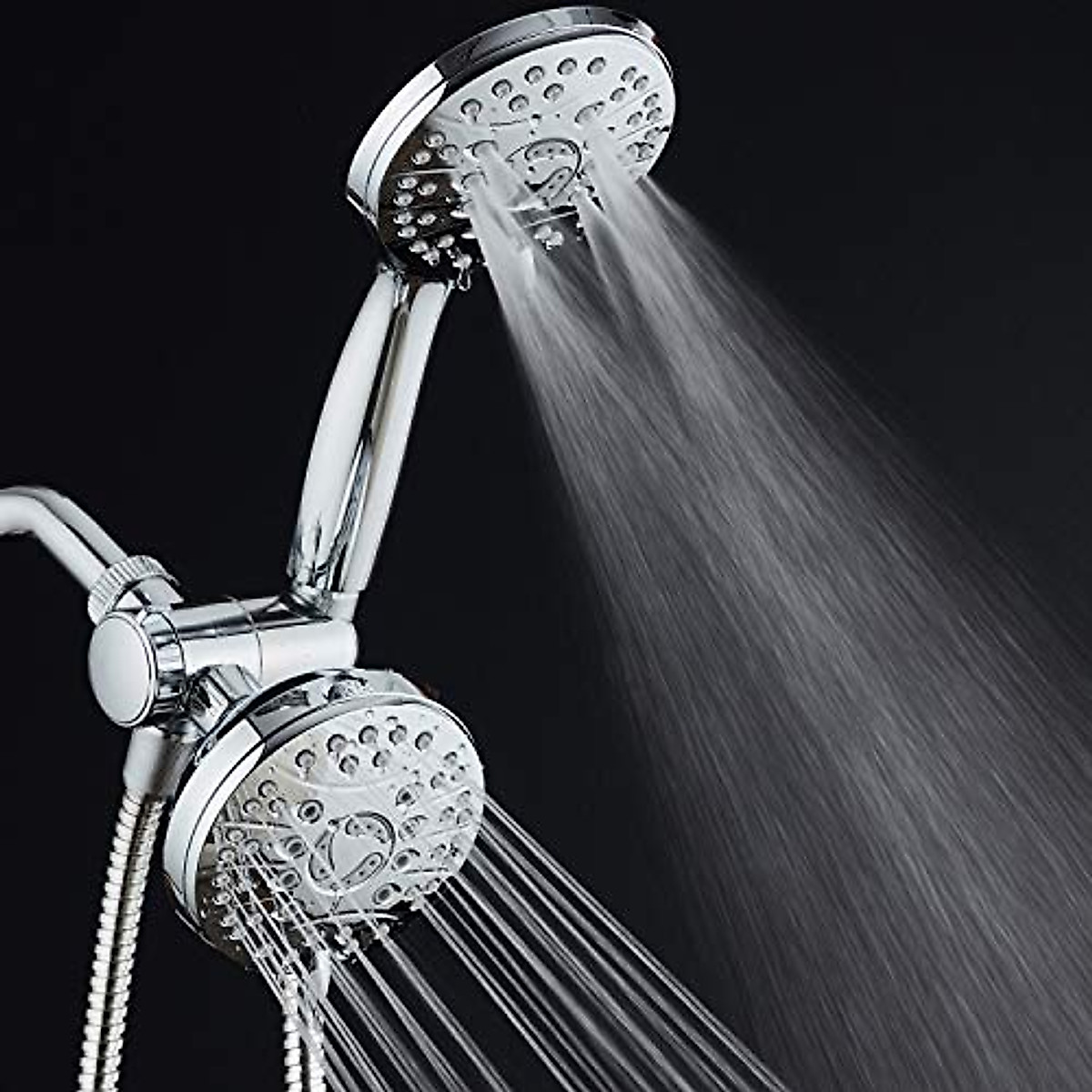 AquaSpa High Pressure 48-mode Luxury 3-way Combo – Dual Rain & Handheld Shower Head – Extra Long 6 Foot Stainless Steel Hose – Extra Large Face – Anti Clog Jets – All Chrome Finish – Top US Brand