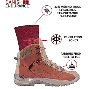 DANISH ENDURANCE Merino Wool Hiking Socks for Men & Women, 3-pack, Forest Green, Large