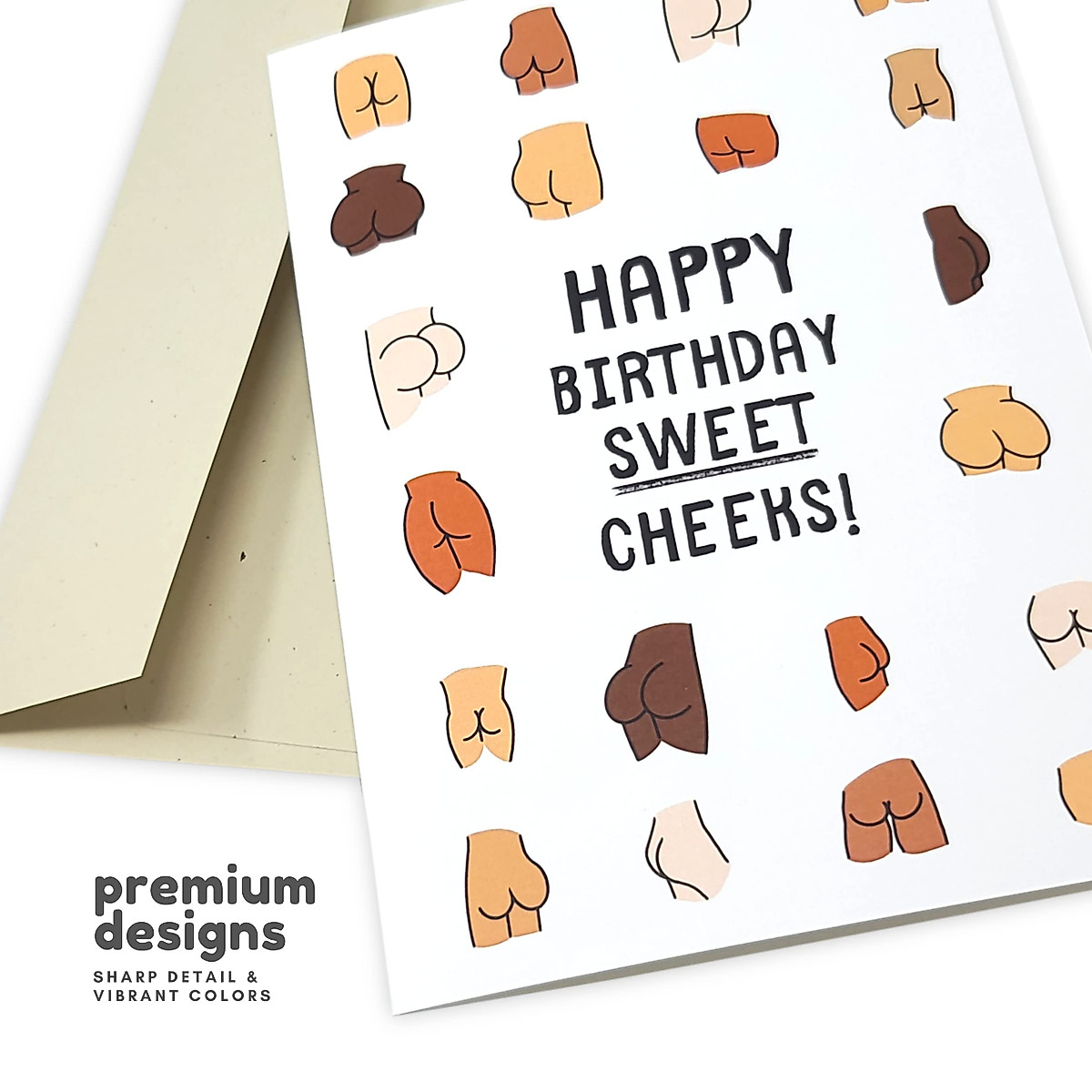 Sleazy Greetings Funny Birthday Card For Women or Men - 5 x 7 Inch Adult For Friend Bday Card with Matching Envelope - Happy Birthday Sweet Cheeks!