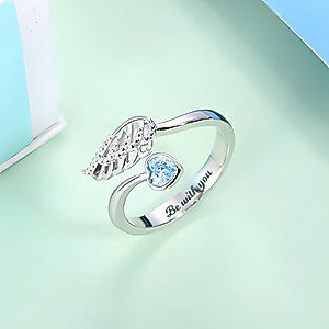 GSBSCSM Personalized Forever by My Side Angel Wing Ring Sterling Silver 925 for Her Wedding Band Ring Engagement Ring