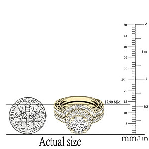 Dazzlingrock Collection Round White Cubic Zirconia CZ Halo Wedding Bridal Fashion 2 Piece Engagement Ring Set | 14K Yellow Gold, Size 5.5