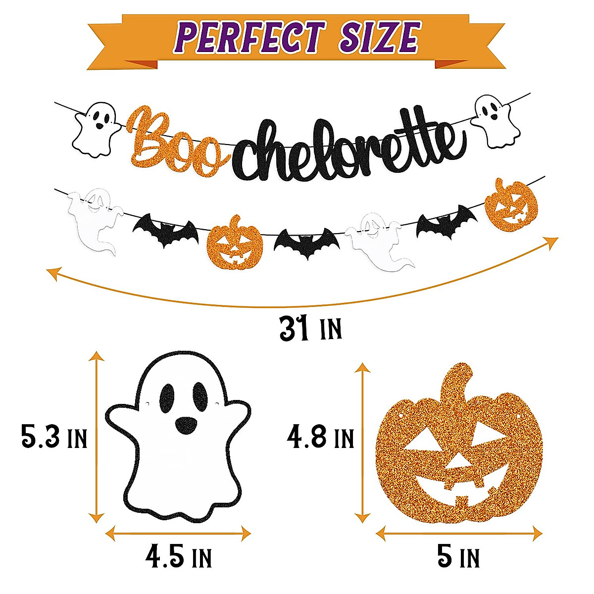Halloween Boochelorette Banner Ghost Pumpkin Bat Theme for Bachelorette Wedding Bridal Shower Engagement Party Glitter Decorations Supplies