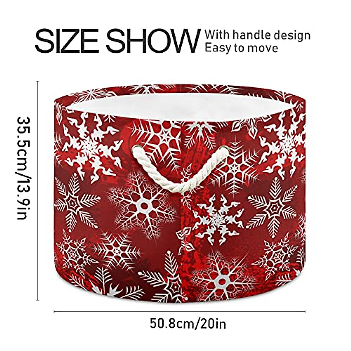 senya Christmas Large Storage Basket Christmas Red Pattern with Snowflakes Flower for Toys Clothes Storage Bin Box Laundry Hamper Organizer Bag with Handles
