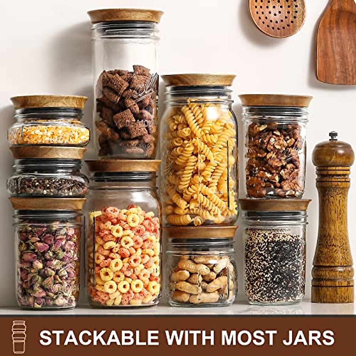 8 Pack Wide Mouth Wooden Storage Lids for Ball,Kerr Jars,Food Grade Material,100% Fit & Airtight for Wide Mouth Jars