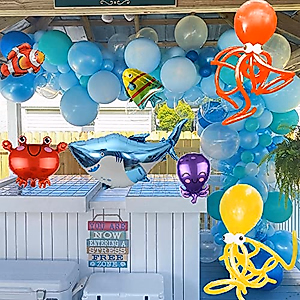 Ocean Theme Birthday Party Decorations Tiffany Blue Bobo Balloons Garland Kit with Shark Bubble Fish Clownfish Crab Octopus for Undersea Theme Boy Baby Shower Party Supplies