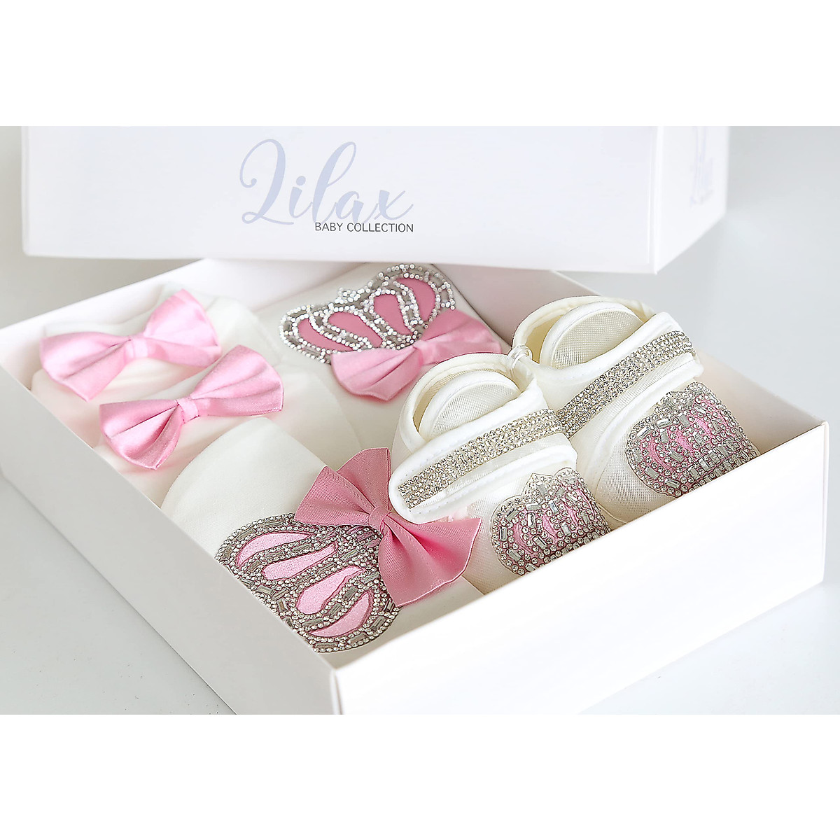 Lilax Baby Girl Newborn Crown Jewels Layette 4 Piece Gift Set 0-3 Months Pink