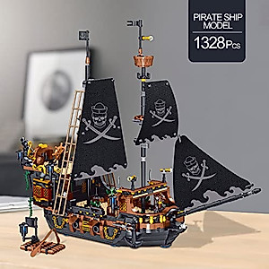 ZYLEGEN Black Pearl Pirate Ship Building Blocks Kit,Sailboat Sets Pirate Micro Brick Toys Set for Ages 6+ Boys Girls,Gift for Adult who Like Adventures Play,Not Compatible with Lego(1328Pcs)