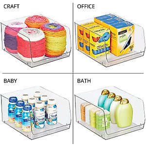 mDesign Wide Stackable Plastic Food Storage Organizer Bin Basket with Open Front for Household Kitchen Cabinets, Pantry, Offices, Closets, Bedrooms, Bathrooms - 10.2" Wide, 2 Pack - Clear