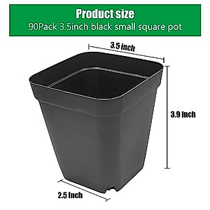 RooTrimmer Black 90-Pack 3.54 X 3.54 inches Square Nursery Seedling Flower Pot Plastic Thick Seed Start Germination Pot for Plant Propagation and Seeding,Sturdy Suit for 1020 Trays