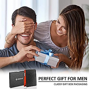 ZECICO Mens Slim Wallet Money Clip: Bifold Leanther Wallets RFID Blocking Front Pocket Wallets Credit Card Holder with ID Window Gifts for Men