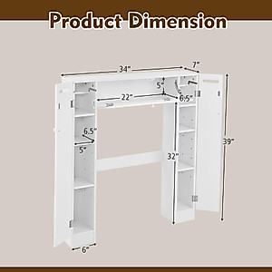 Tangkula Over The Toilet Storage Cabinet, Freestanding Toilet Storage with Adjustable Shelves & Paper Holder, 2 Side & Pull-Down Door, Space Saving Toilet Cabinet for Bathroom Laundry (White)