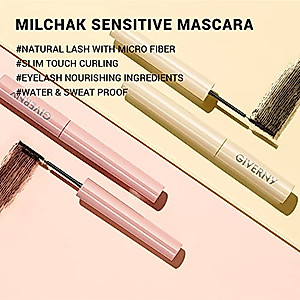 GIVERNY Milchak Sensitive Mascara #Black - Smudge Proof Voluminous Mascara with Microfiber Brush, Waterproof Lengthening & Thickening Mascara for a Long-lasting Eye Makeup, 0.1 fl.oz.