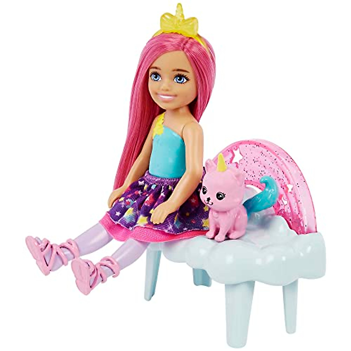 Barbie Dreamtopia Chelsea Doll and Playset, Small Doll with Cloud-Themed Gazebo Swing, Kitten and Accessories