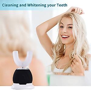 Xiarden Automatic Toothbrush, U-Shaped Ultrasonic Toothbrush 360° Auto Toothbrush with Whitening Blue Light Whole Mouth Toothbrush IPX7 Waterproof for Adults