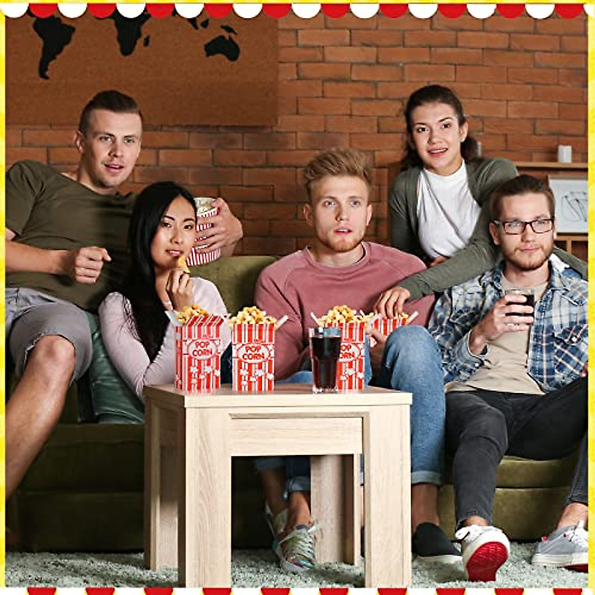 200 Pieces Mini Popcorn Box 1 oz Red and White Striped Popcorn Containers Collapsible Disposable Popcorn Cup Buckets Bulk Movie Theater Carnival Birthday Party Supplies, 6 x 4 x 2 Inches