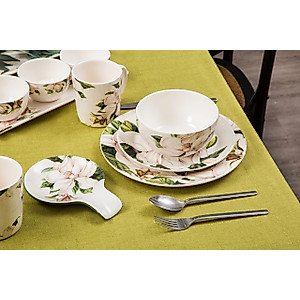 Bico Magnolia Floral Ceramic Bowls Set of 4, 26oz, for Pasta, Salad, Cereal, Soup & Microwave & Dishwasher Safe