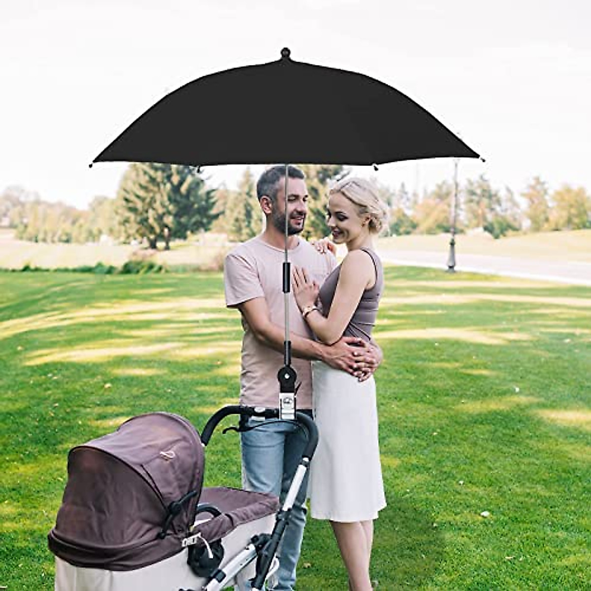 LFDecor Chair Umbrella with Clamp, Adjustable Beach Universal, UV Protection Sunshade for Patio, , Stroller, Sport, Wheelchair and Wagon, black, 21.7 inch
