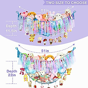 Basumee Stuffed Animals Net Or Hammock Wall Mounted Stuffed Animals Storage Display Plush Toy Storage With Tassels For Nursery Playroom Kids Room Decor