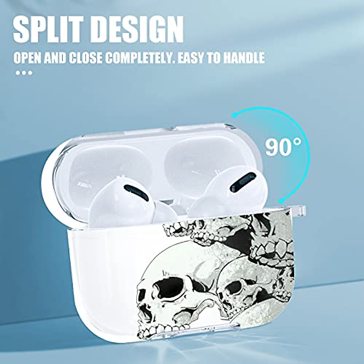 POKABOO AirPods Pro Case, Clear Soft TPU Protective Cover Case for AirPods 3 (Front LED Visible) Wireless Charging AirPods Pro Case with Keychain (Skull)