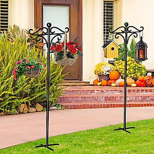 Keten Shepherds Hooks for Outdoor, 75” Double Bird Feeder Poles with 5 Prongs, Adjustable Outdoor Plant Hanger Hooks for Bird Feeder, Plant Baskets, Lanterns, Wedding Decor(2 Pack)