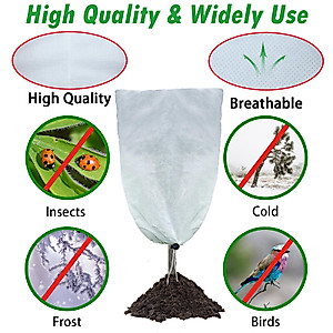 HZxoAxo 5 Packs Upgraded Plant Covers Freeze Protection - 48 x 32IN 2.47 oz/yd²,Reusable Plant Covers Winter with Drawstring,Tree Jacket Blanket for Cold Frost Freeze Bird Insect Prevention