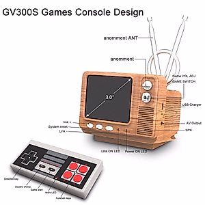 E-MODS GAMING Retro Games Console GV300S Mini TV Style 308 Video Games Player with Handheld Gamepad & AV Output - 3.0 Inch Screen Electronic Games Machine Xmas Gift for Kids Adults (Wood Grain)