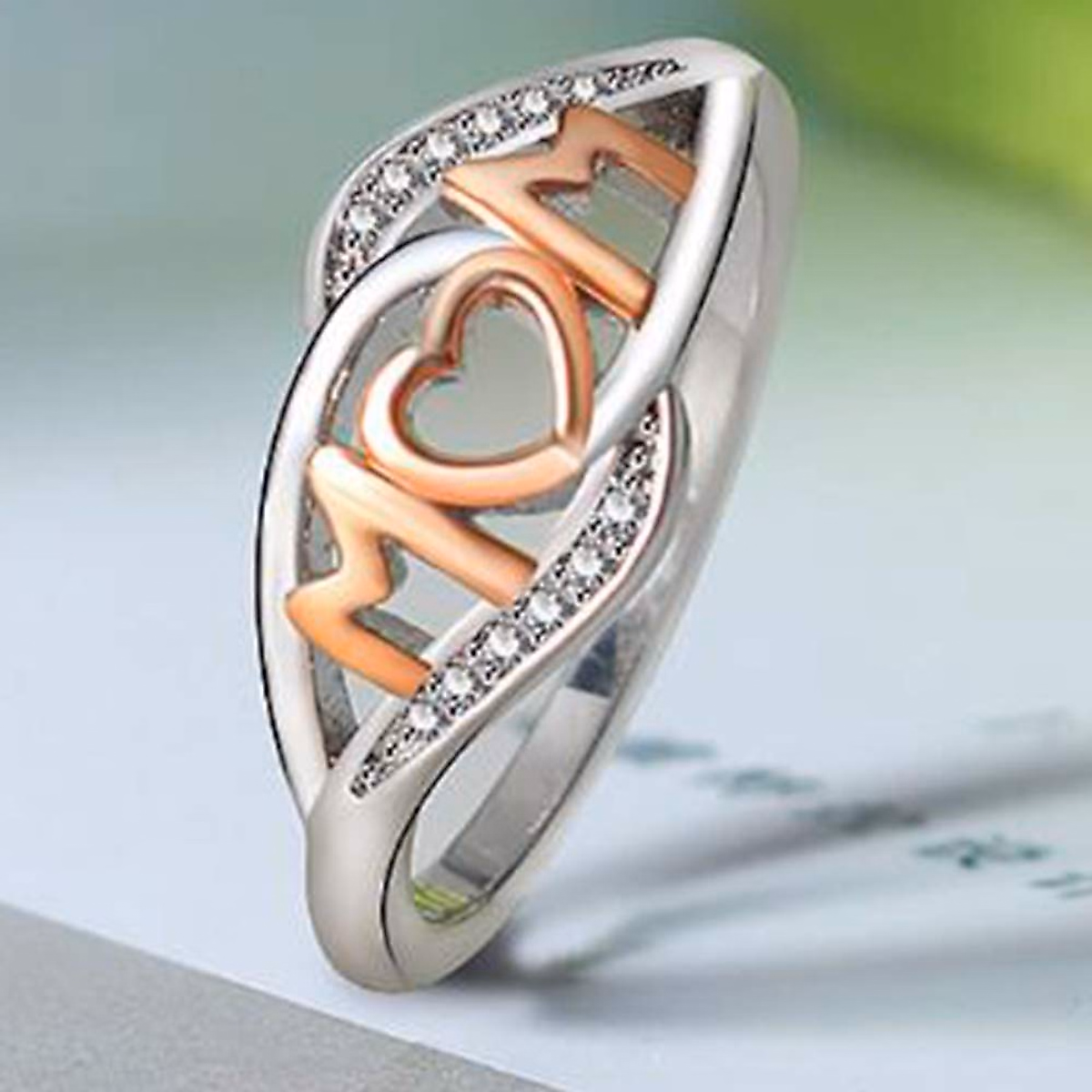 Jude Jewelers Stainless Steel Mom Mother's Day Birthday Wedding Graduation Statement Festival Holiday Ring (Silver Rose Gold, 13)